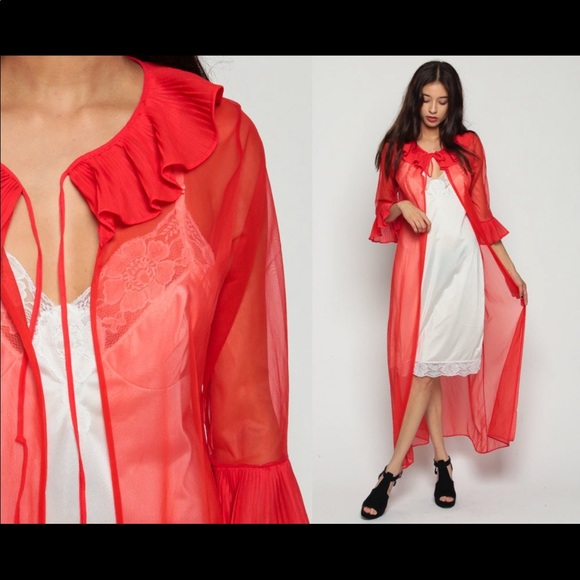 Vintage | Intimates & Sleepwear | Sheer Robe Long Lingerie Jacket 7s ...